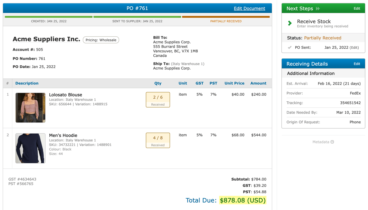 Purchase Orders | Features Tour | SalesBinder